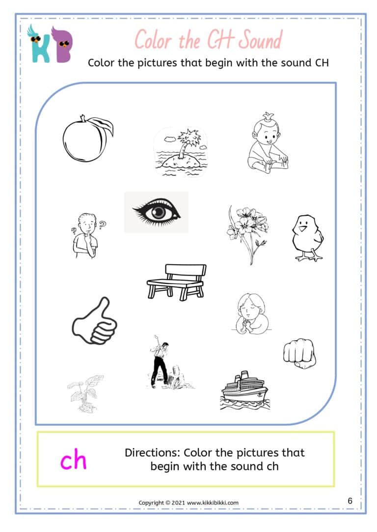 Phonics Fun: Consonant Digraph CH Sound Coloring Worksheet