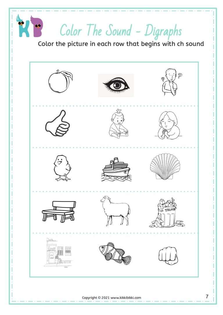 Phonics Fun: Consonant Digraph CH Sound Coloring Worksheet
