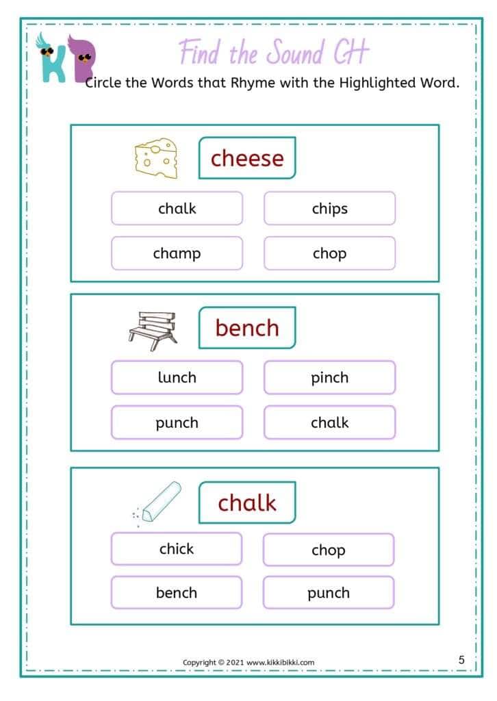 Consonant Digraph CH Sound Word Search Worksheet
