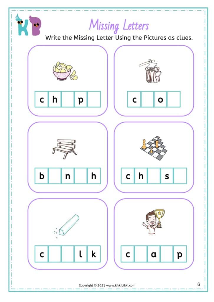 Consonant Digraph CH Sound Missing Letters Worksheet