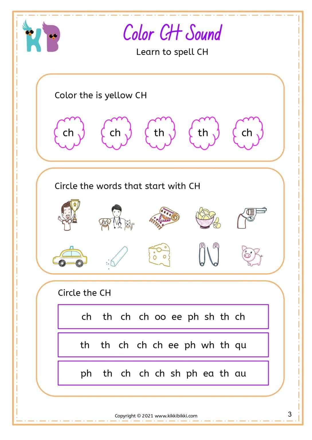 Consonant Digraph CH Sound Picture Matching Worksheet