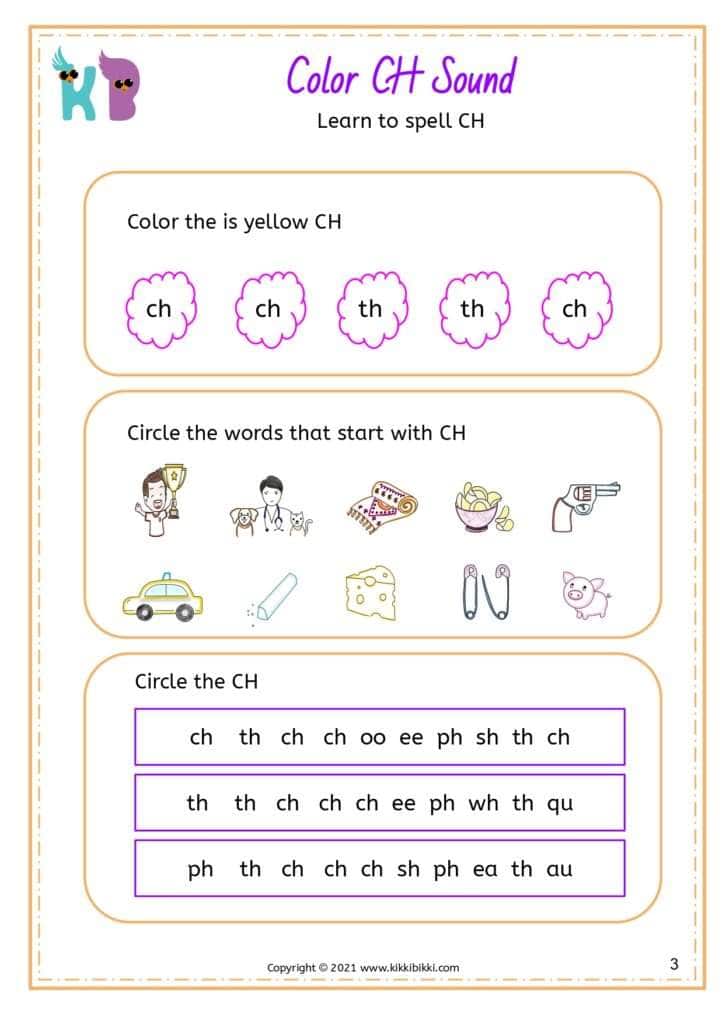 Consonant Digraph CH Sound Picture Matching Worksheet