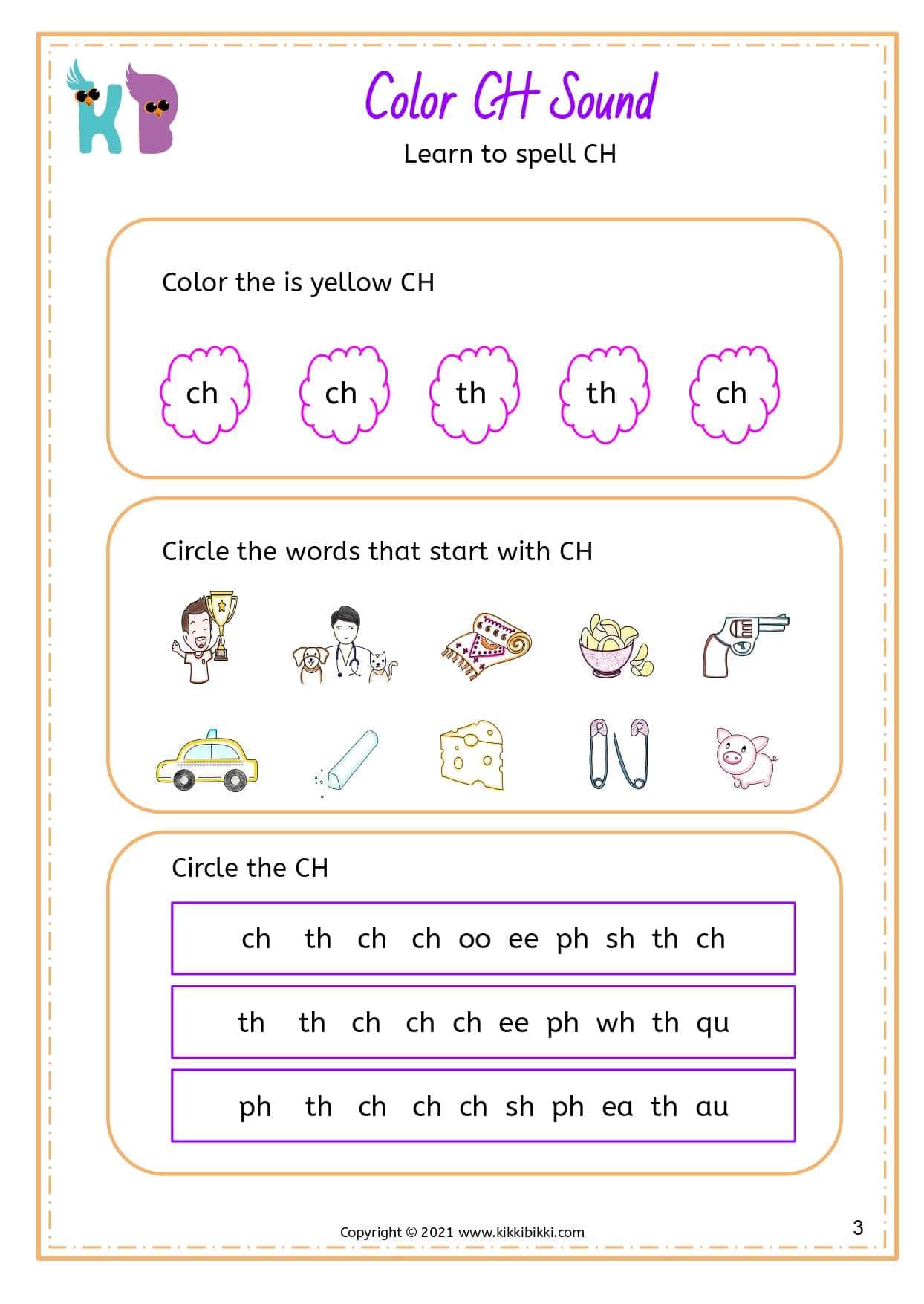 Consonant Digraph CH Sound Picture Matching Worksheet