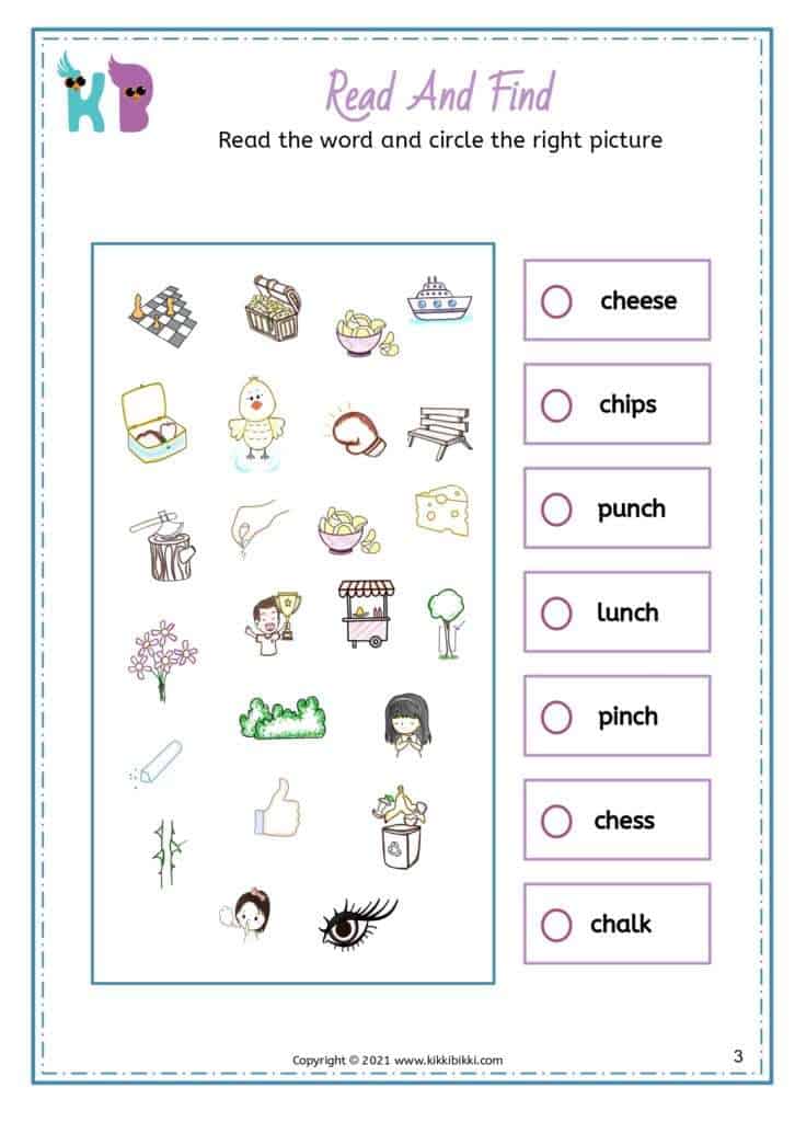 Consonant Digraph CH Sound Reading and Finding Worksheet