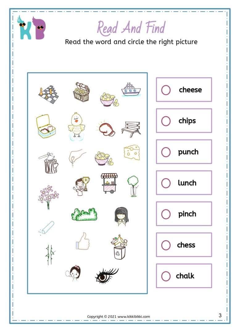 Consonant Digraph CH Sound Reading and Finding Worksheet