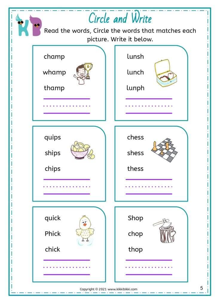 Consonant Digraph CH Sound Reading and Finding Worksheet
