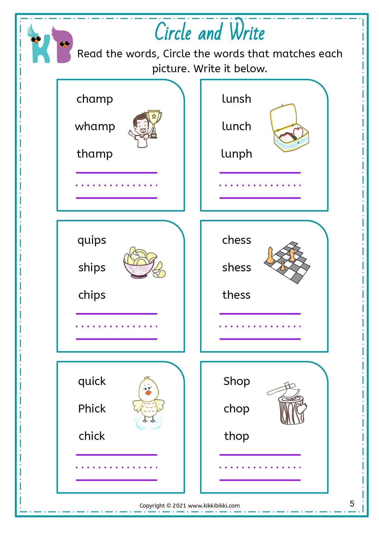 Consonant Digraph CH Sound Reading and Finding Worksheet