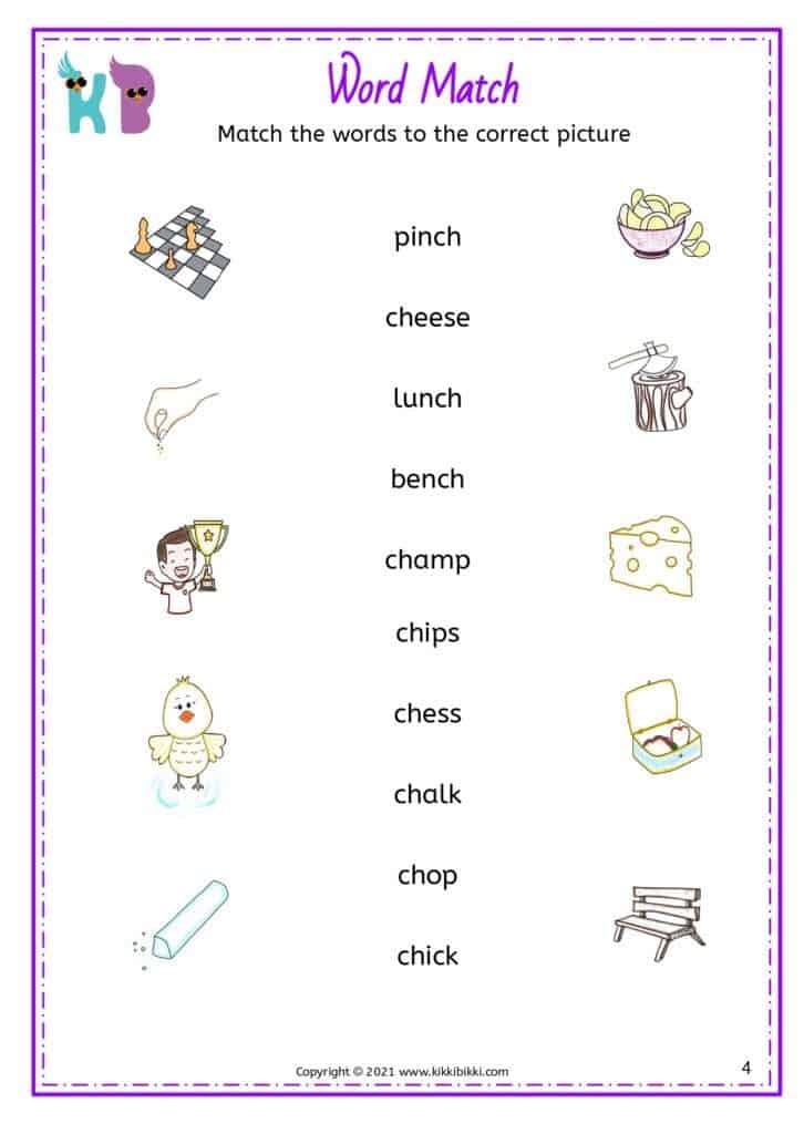 Consonant Digraph CH Sound Word Match Worksheet