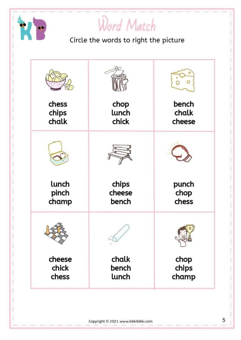 Consonant Digraph CH Sound Word Match Worksheet