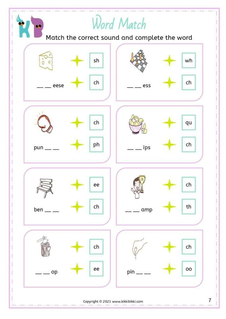 Consonant Digraph CH Sound Word Match Worksheet