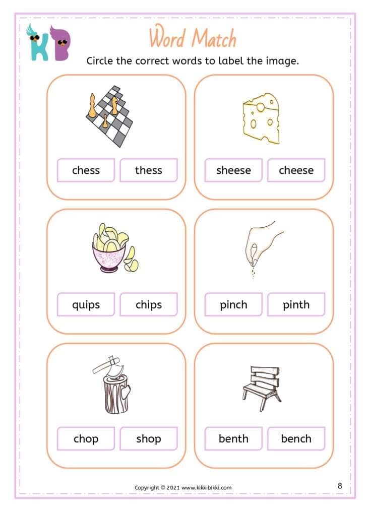 Consonant Digraph CH Sound Word Match Worksheet