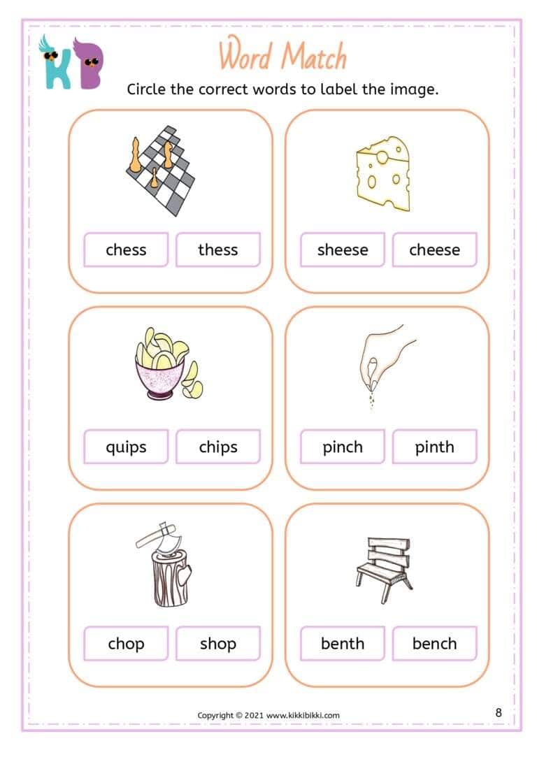 Consonant Digraph CH Sound Word Match Worksheet