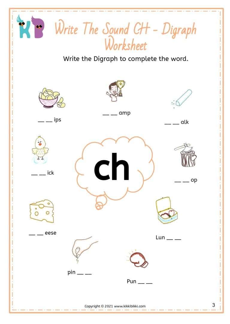 Phonics Fun: Consonant Digraph CH Sound Coloring Worksheet