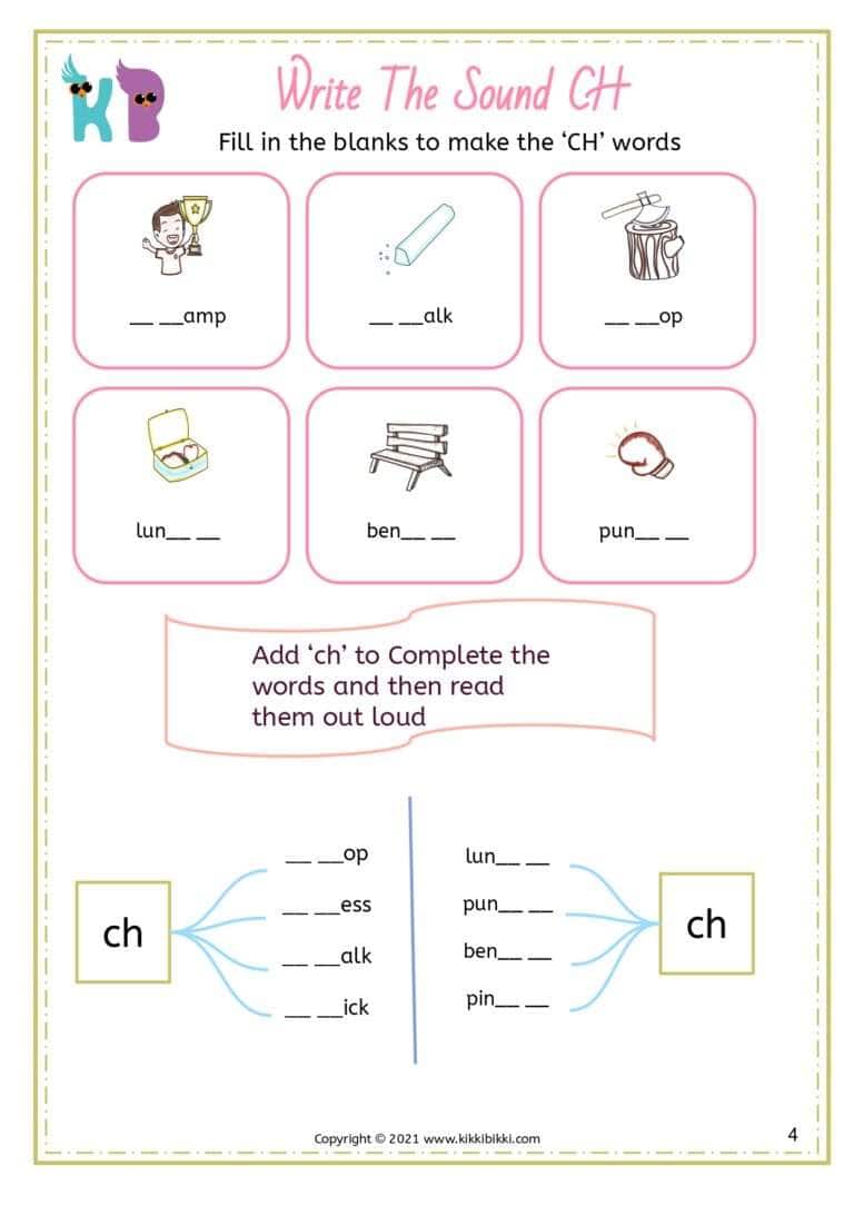 Phonics Fun: Consonant Digraph CH Sound Coloring Worksheet