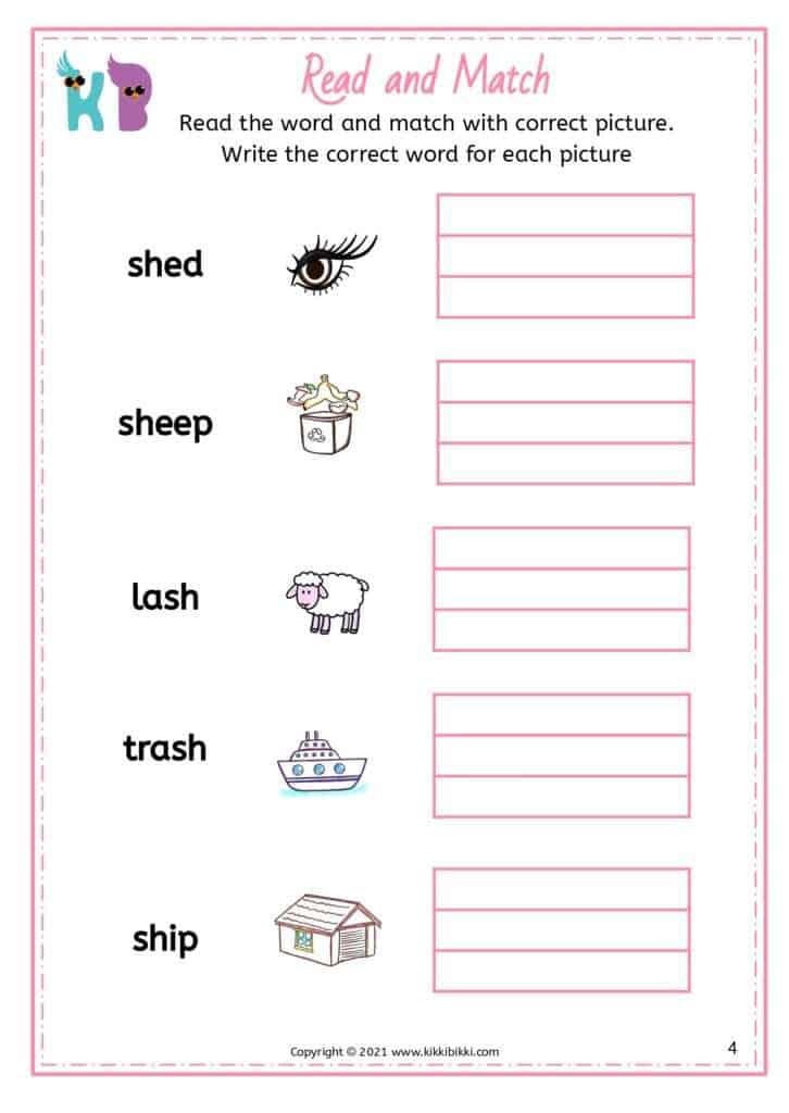 Engaging Consonant Digraph SH Sound Read and Match Activity