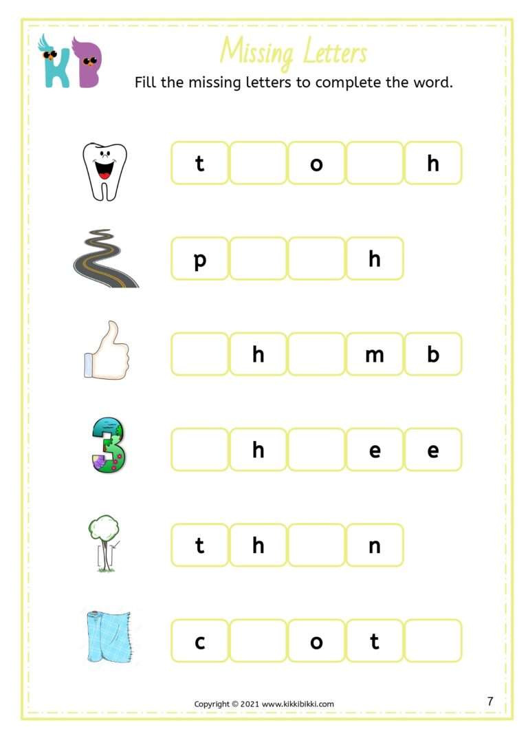 Consonant Digraph TH Sound Missing Letters Worksheet