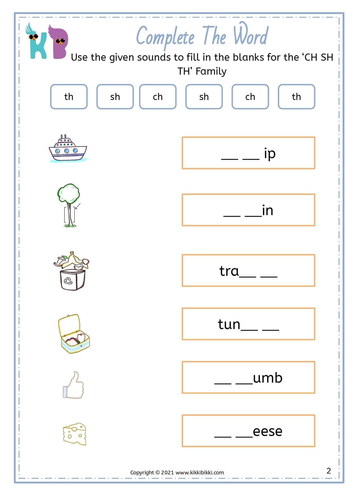 Complete the Word Worksheets for Consonant Digraphs