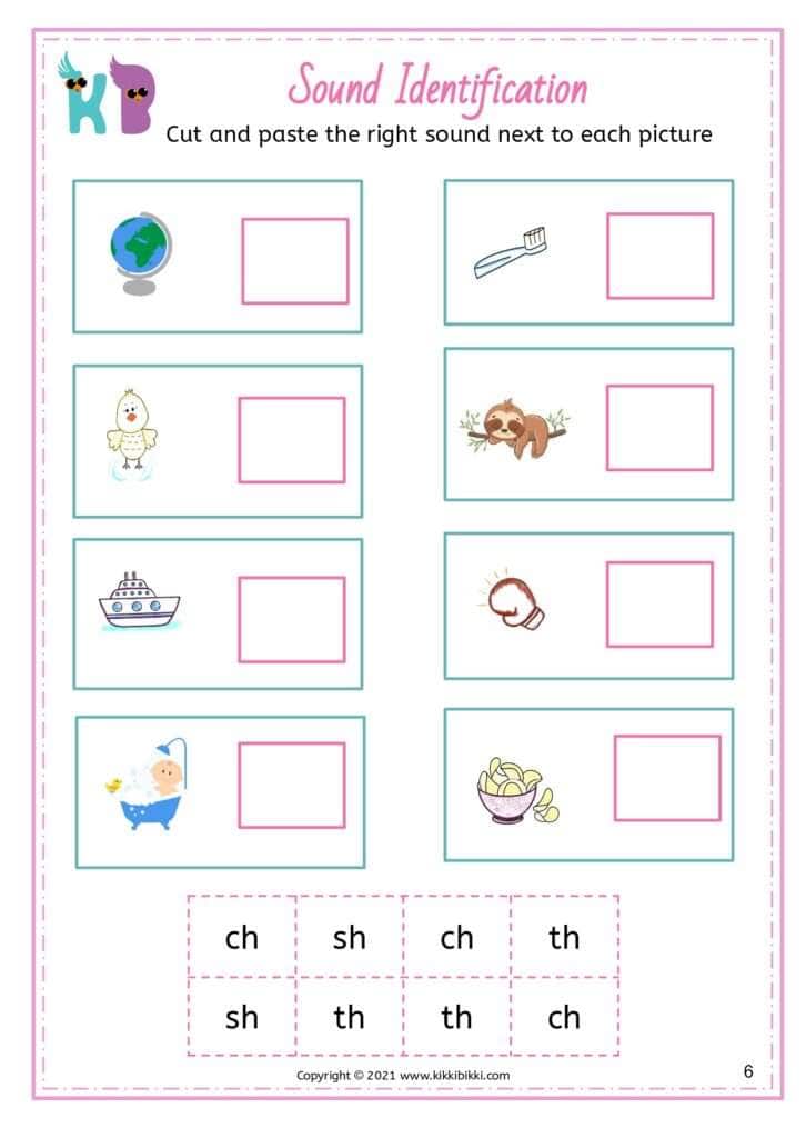 Consonant Digraphs : CH SH TH Worksheets - Kikkibikki