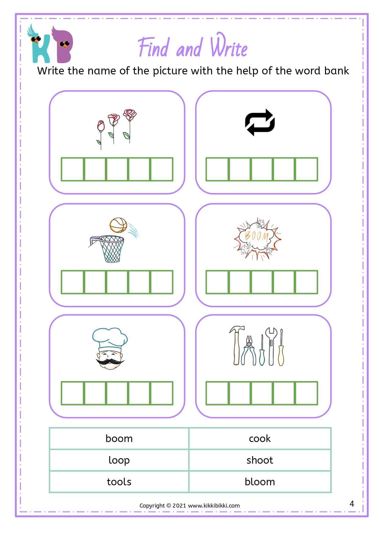Vowel Digraph OO Worksheets: Introduction to Phonics