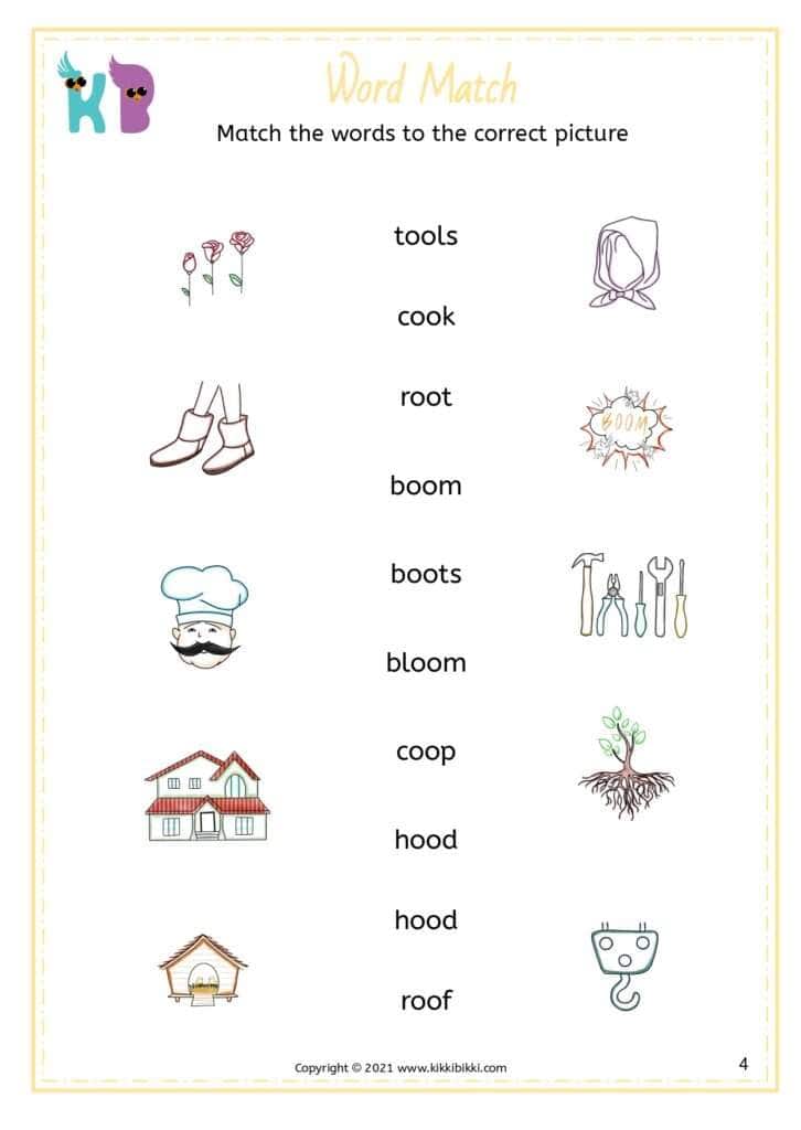Word Match Worksheets: Introduction to the ‘oo’ Sound
