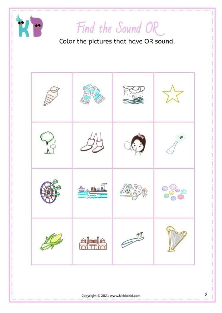 Phonics Fun: Bossy R OR Sound Find the Sound Worksheet