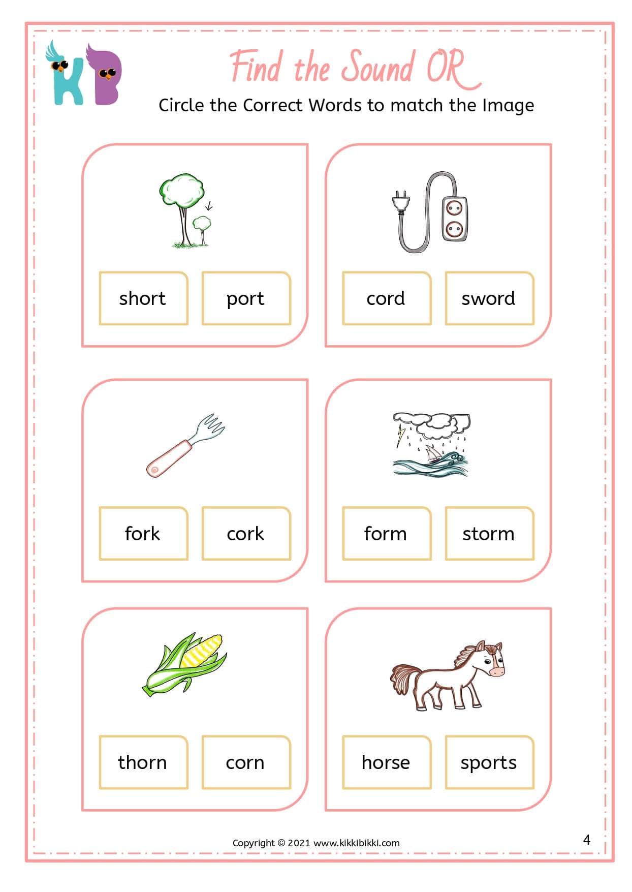 Phonics Fun: Bossy R OR Sound Find the Sound Worksheet