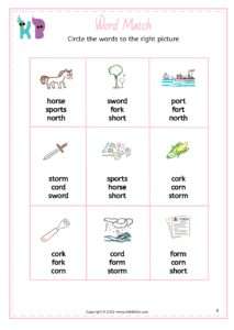 OR Word Families with Word Match Worksheets