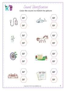 AR and OR Sound Families - Sound Identification Worksheets