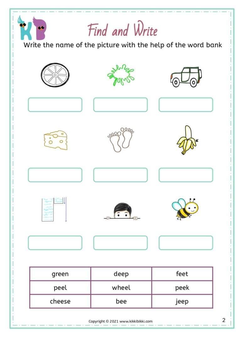 Exploring Vowel Digraphs: EE Sound Find and Write Worksheets