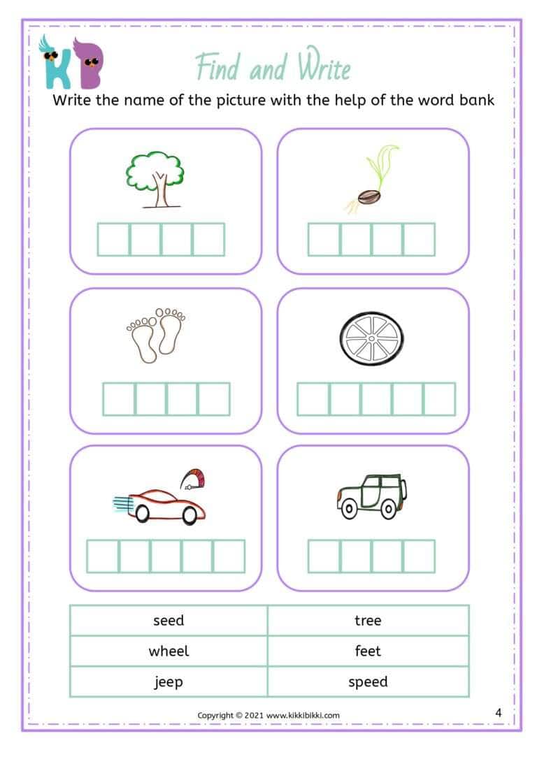 Exploring Vowel Digraphs: EE Sound Find and Write Worksheets