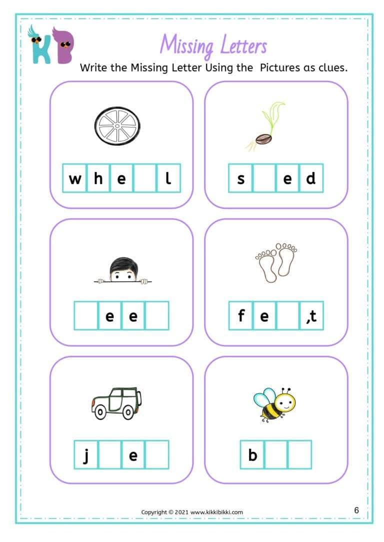 "Exploring the 'EE' Sound: Missing Letters Worksheets for Phonics Practice"