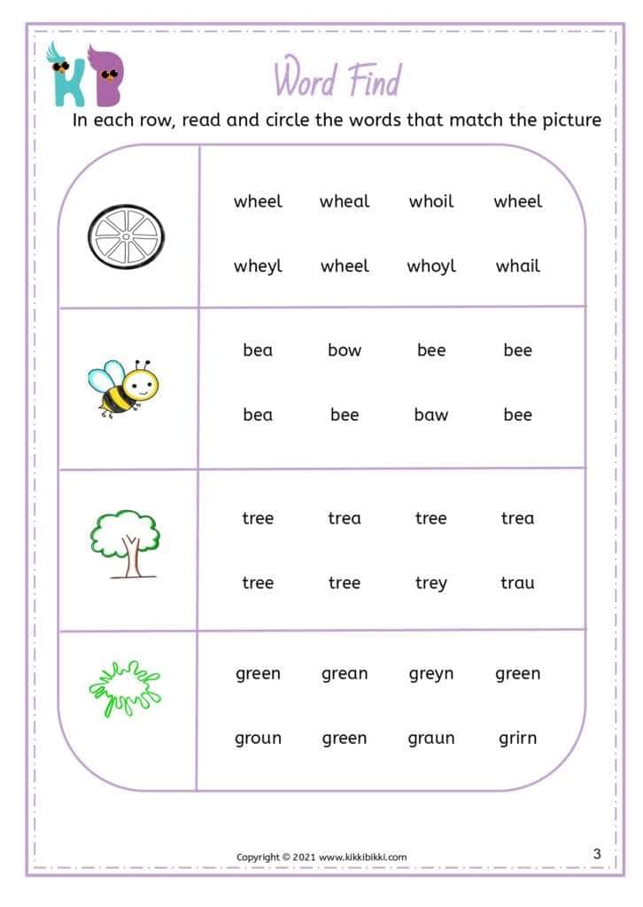 Read and Find Worksheets: Introduction to the ‘ee’ Sound