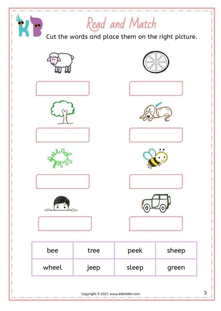 Read and Match Worksheets: Introduction to the ‘ee’ Sound