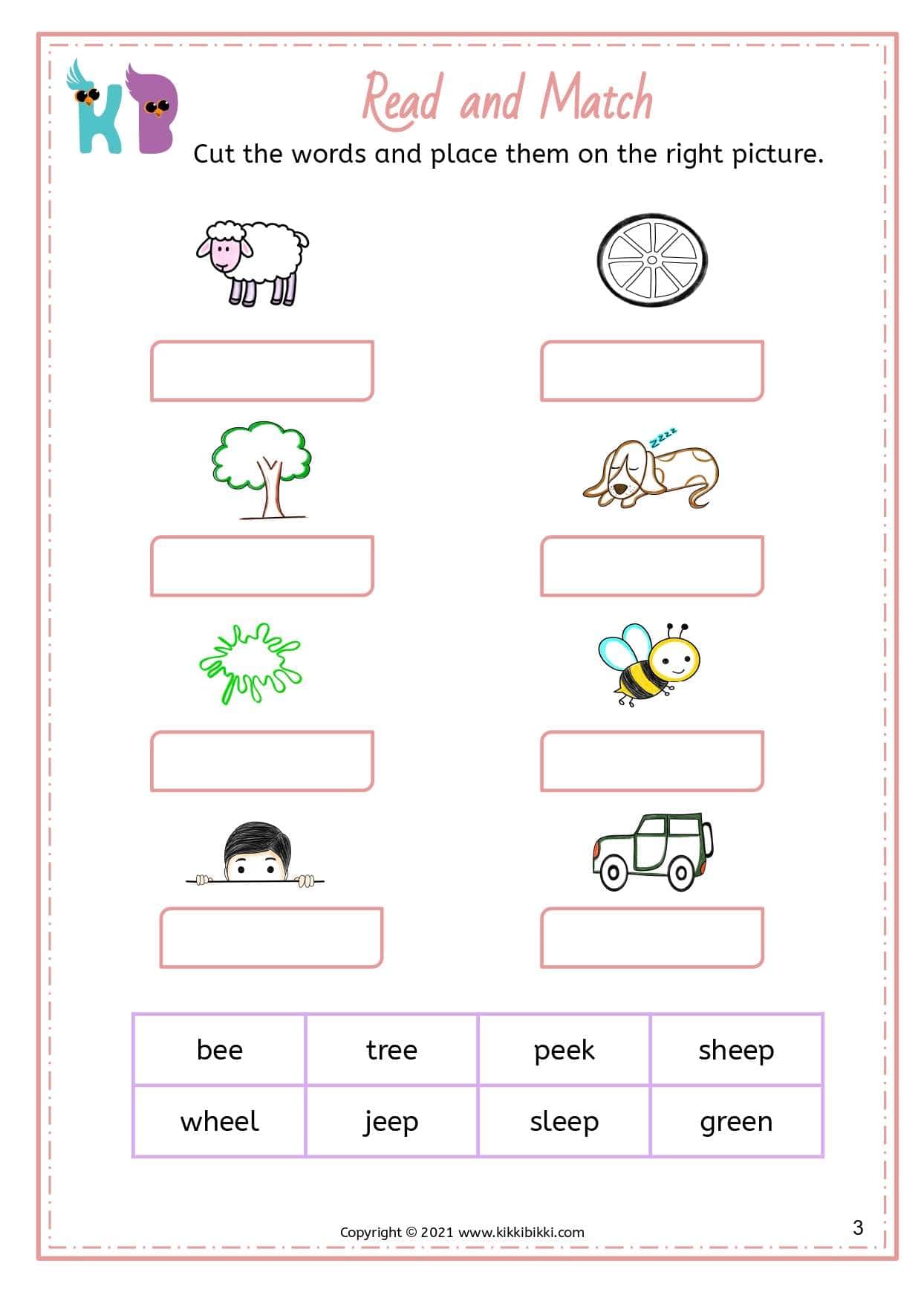 Read and Match Worksheets: Introduction to the ‘ee’ Sound