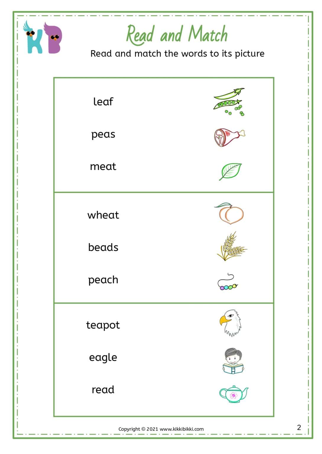 Introduction to 'EA' Sound - Read and Match Worksheets