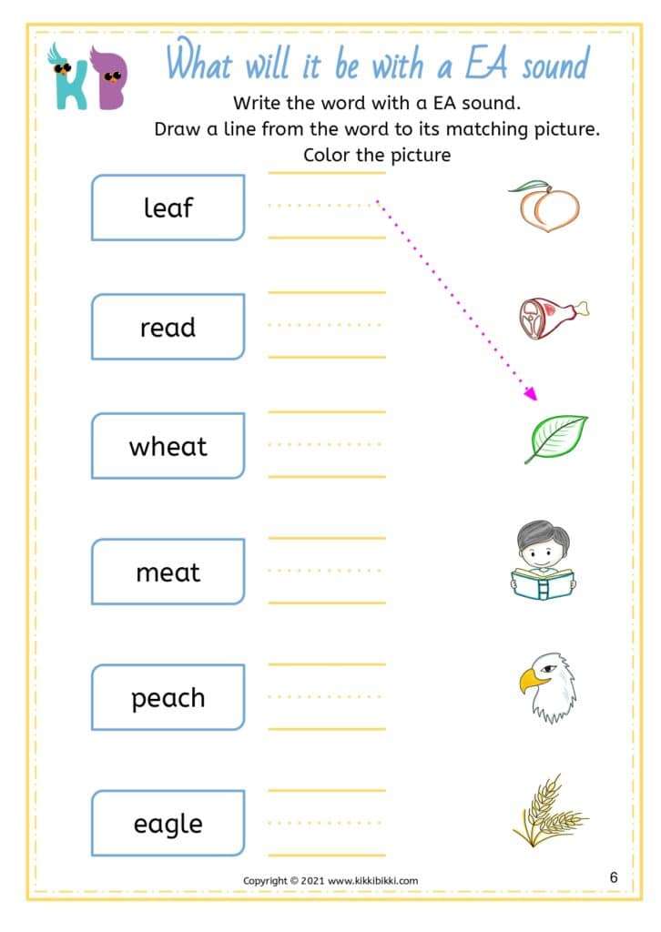 Introduction to 'EA' Sound - Read and Match Worksheets