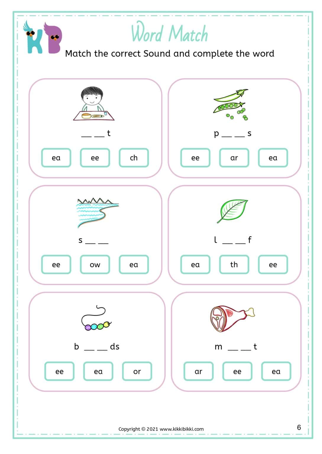 "EA Sound Discovery: Word Match Worksheets for Young Learners"