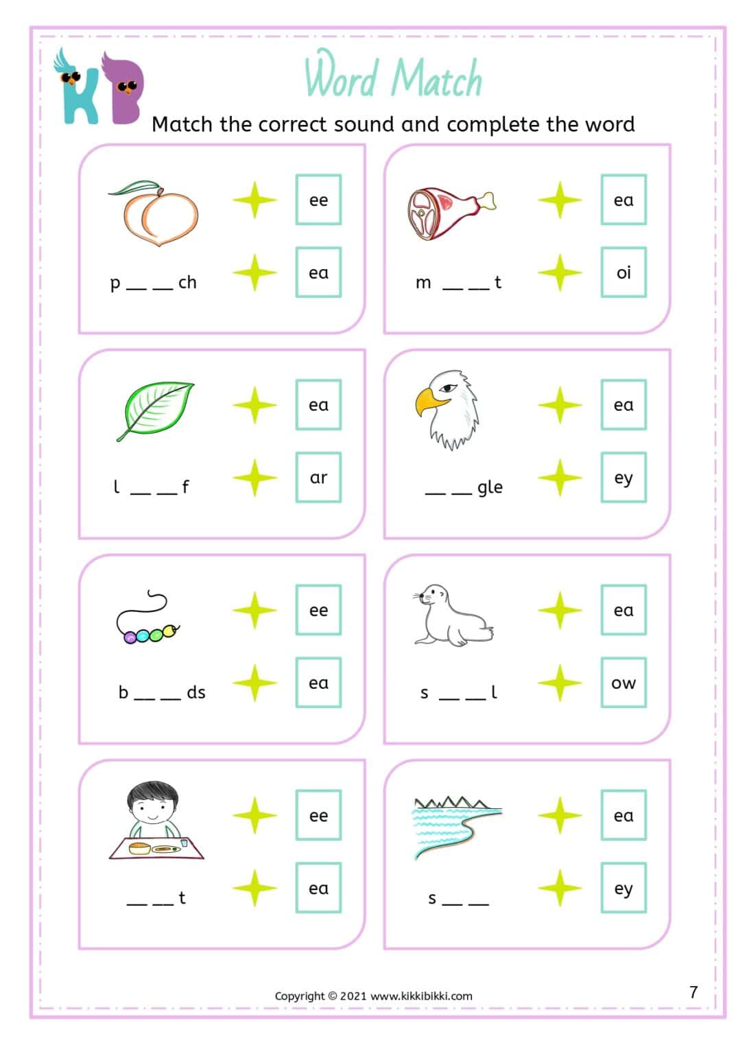 "EA Sound Discovery: Word Match Worksheets for Young Learners"
