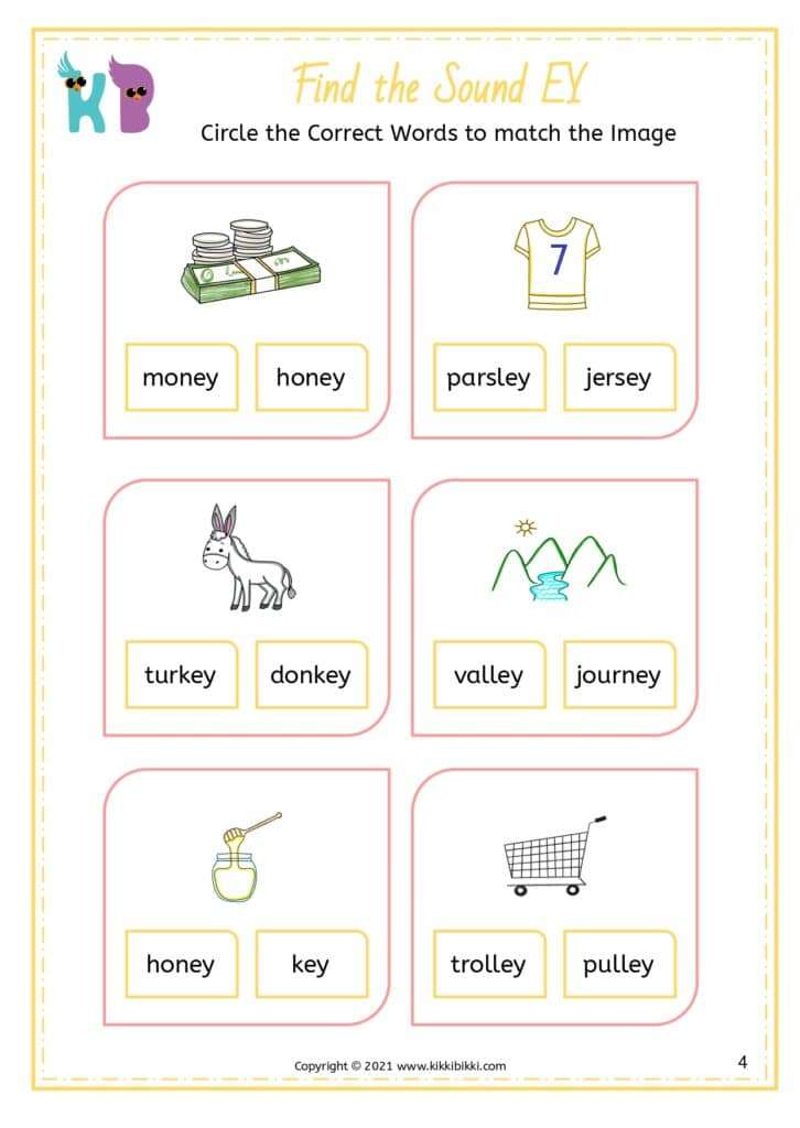 Introduction to 'EY' Sound - Find the Sound Worksheets