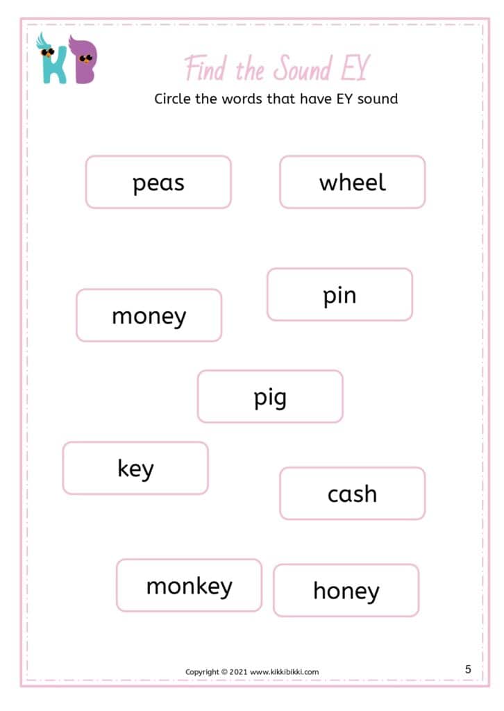 Introduction to 'EY' Sound - Find the Sound Worksheets
