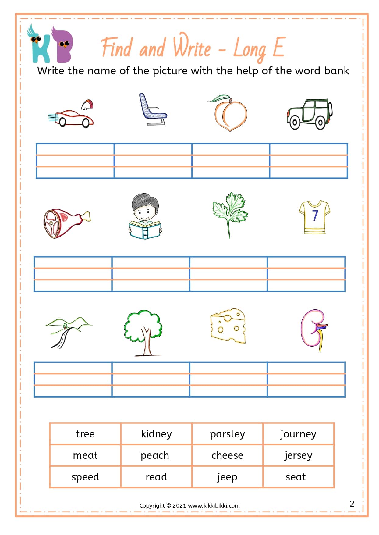 EE, EA, EY Sound Family - Find and Write Worksheets for Kids