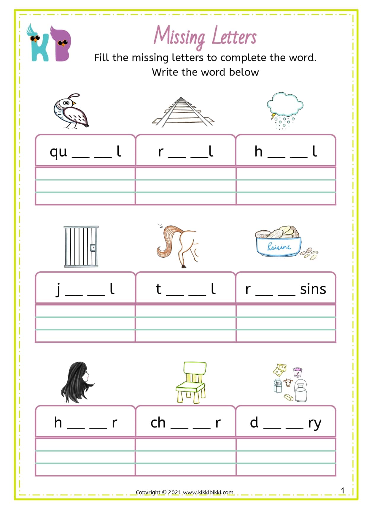 Introduction to Vowel Digraphs - Missing Letters Worksheets