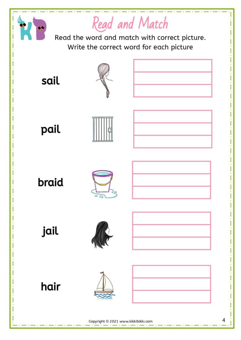 Amazing Sounds: Vowel Digraph AI Read and Match Worksheets