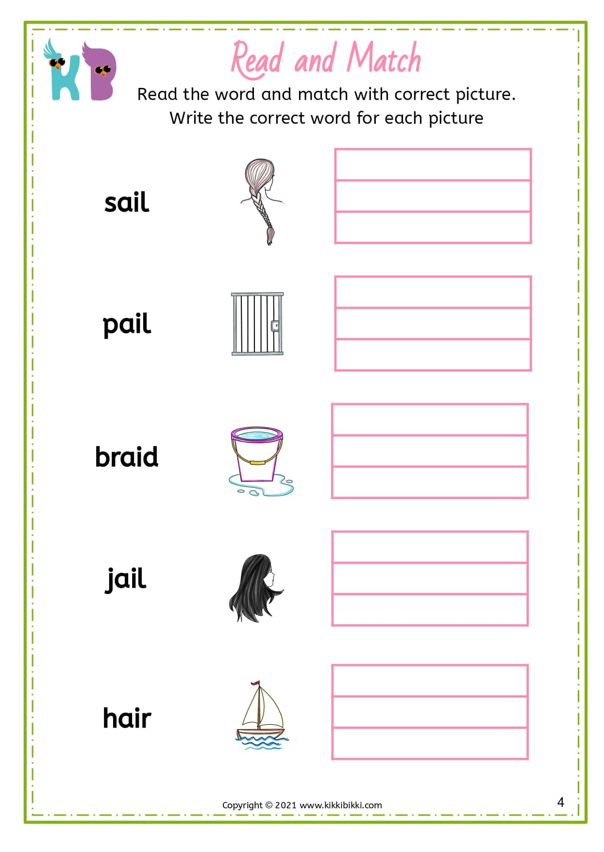 Amazing Sounds: Vowel Digraph AI Read and Match Worksheets