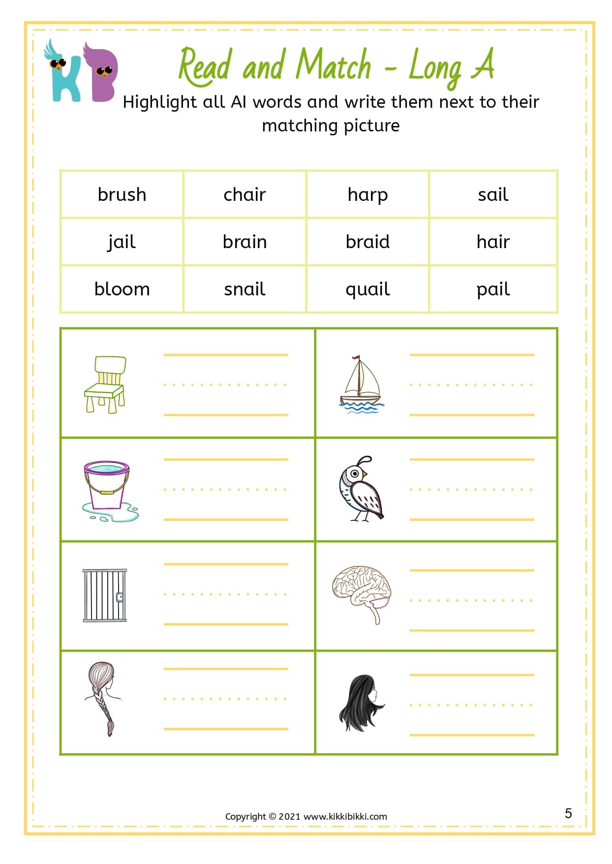 Amazing Sounds: Vowel Digraph AI Read and Match Worksheets