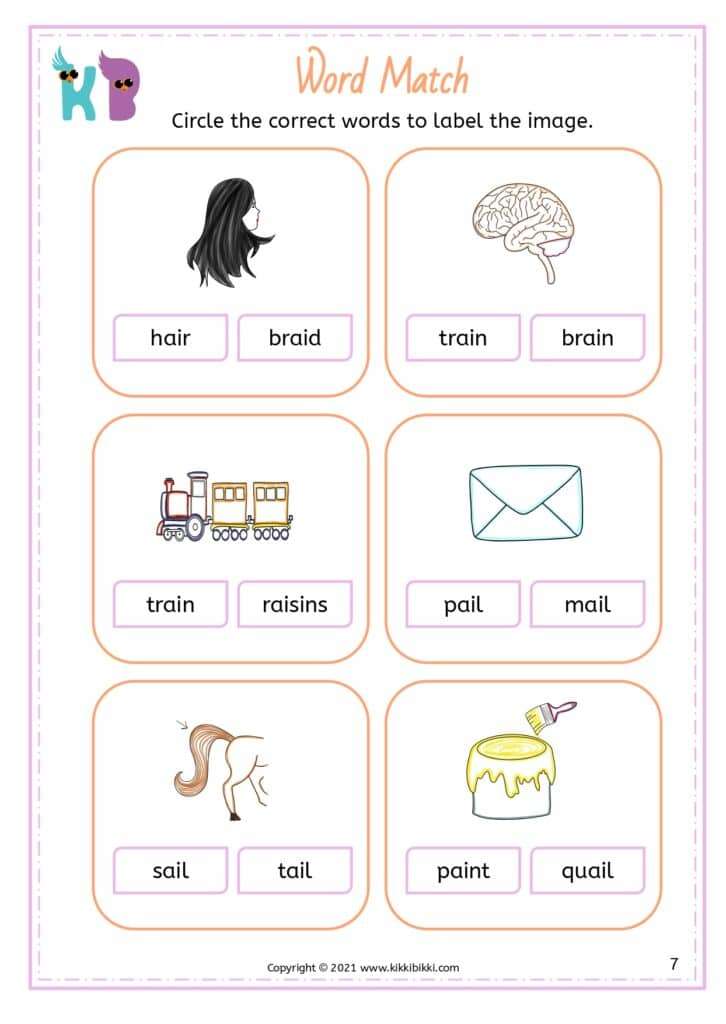 AImagination: Vowel Digraph AI Word Match Worksheets