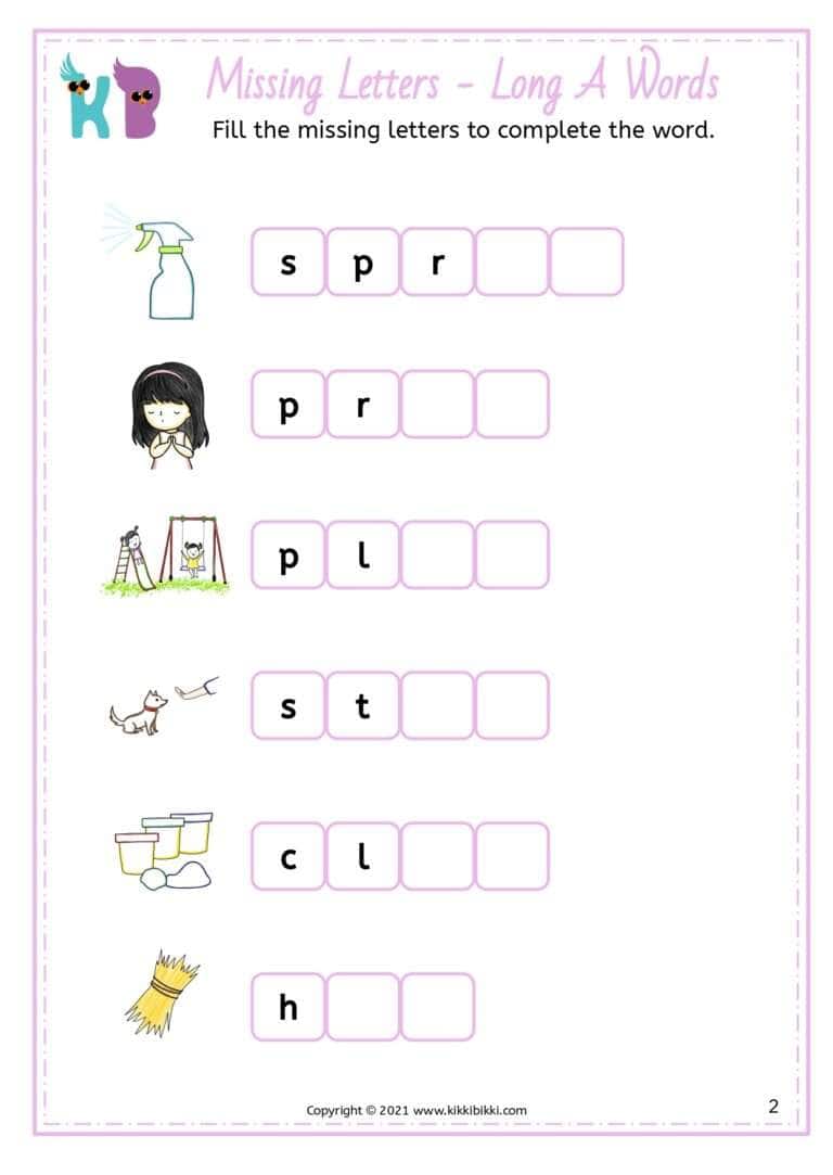 Introduction to 'AY' Sound - Missing Letters Worksheets
