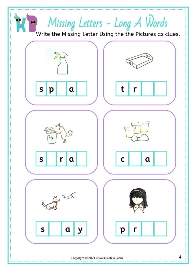 Introduction to 'AY' Sound - Missing Letters Worksheets