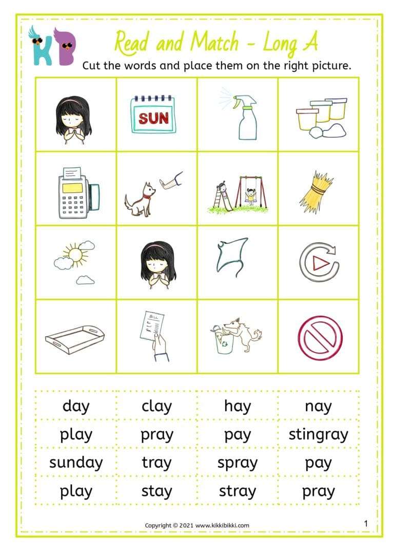 Exploring Vowel Digraphs: AY Sound Read and Match Worksheet