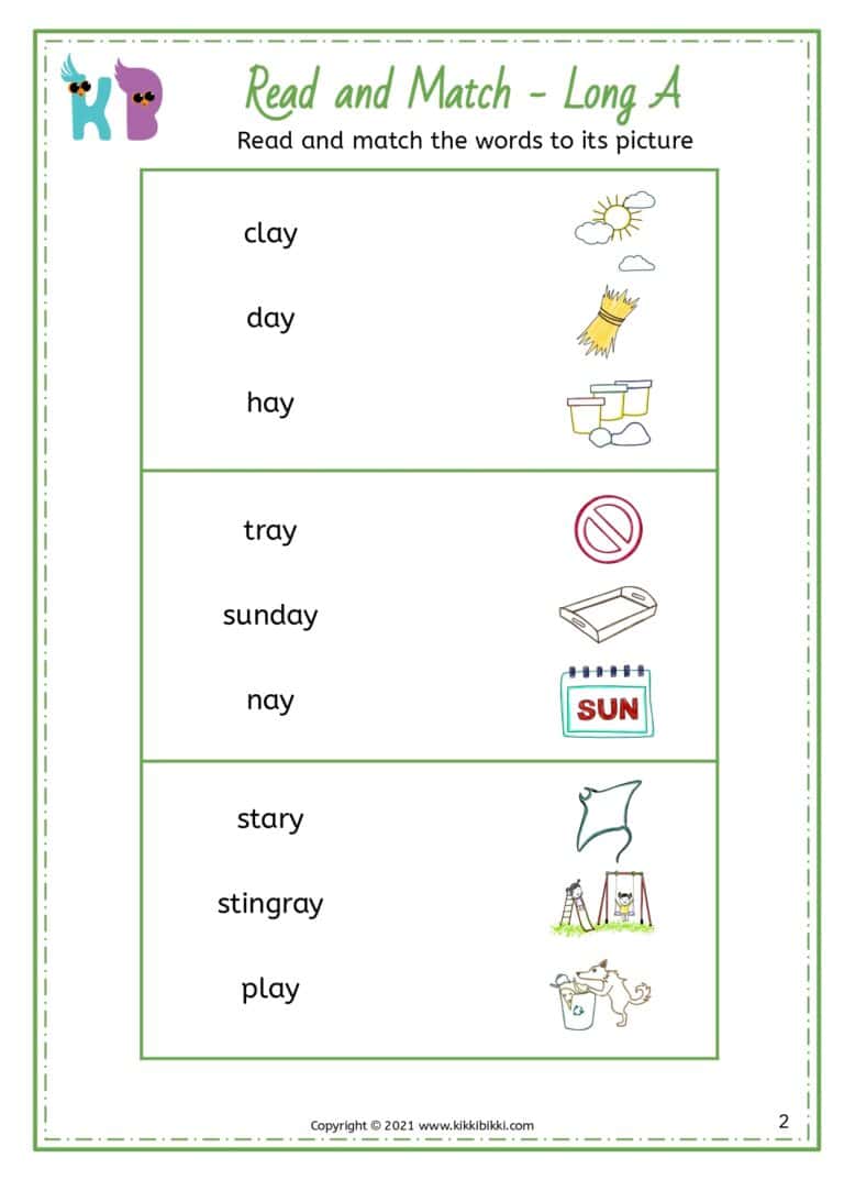 Exploring Vowel Digraphs: AY Sound Read and Match Worksheet